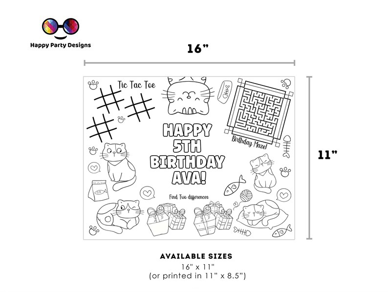 Editable Cute Funny Cats Coloring Page Placemat Coloring - Etsy