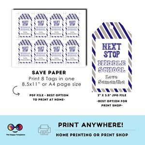 Editable Next Stop Middle School Tag | School Gift Tags | Last Day of ...