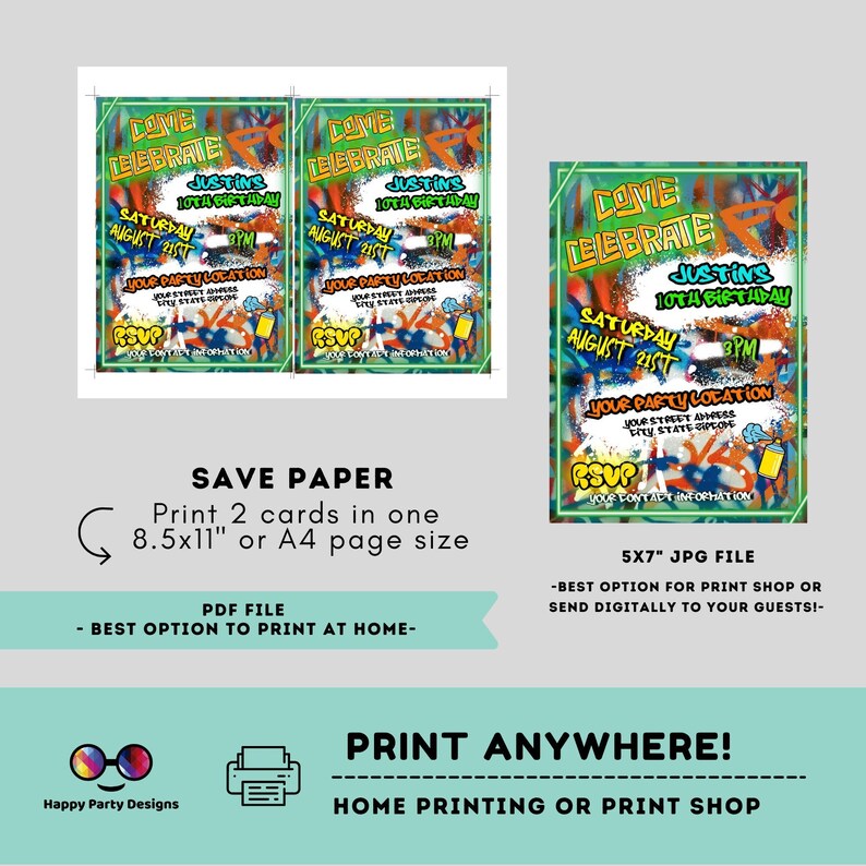 Editable Neon Graffiti Invitation Digital Graffiti Printable - Etsy