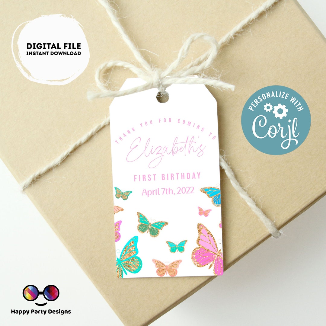 Editable Butterfly Favor Tags | Butterfly Thank You Tags | Birthday ...