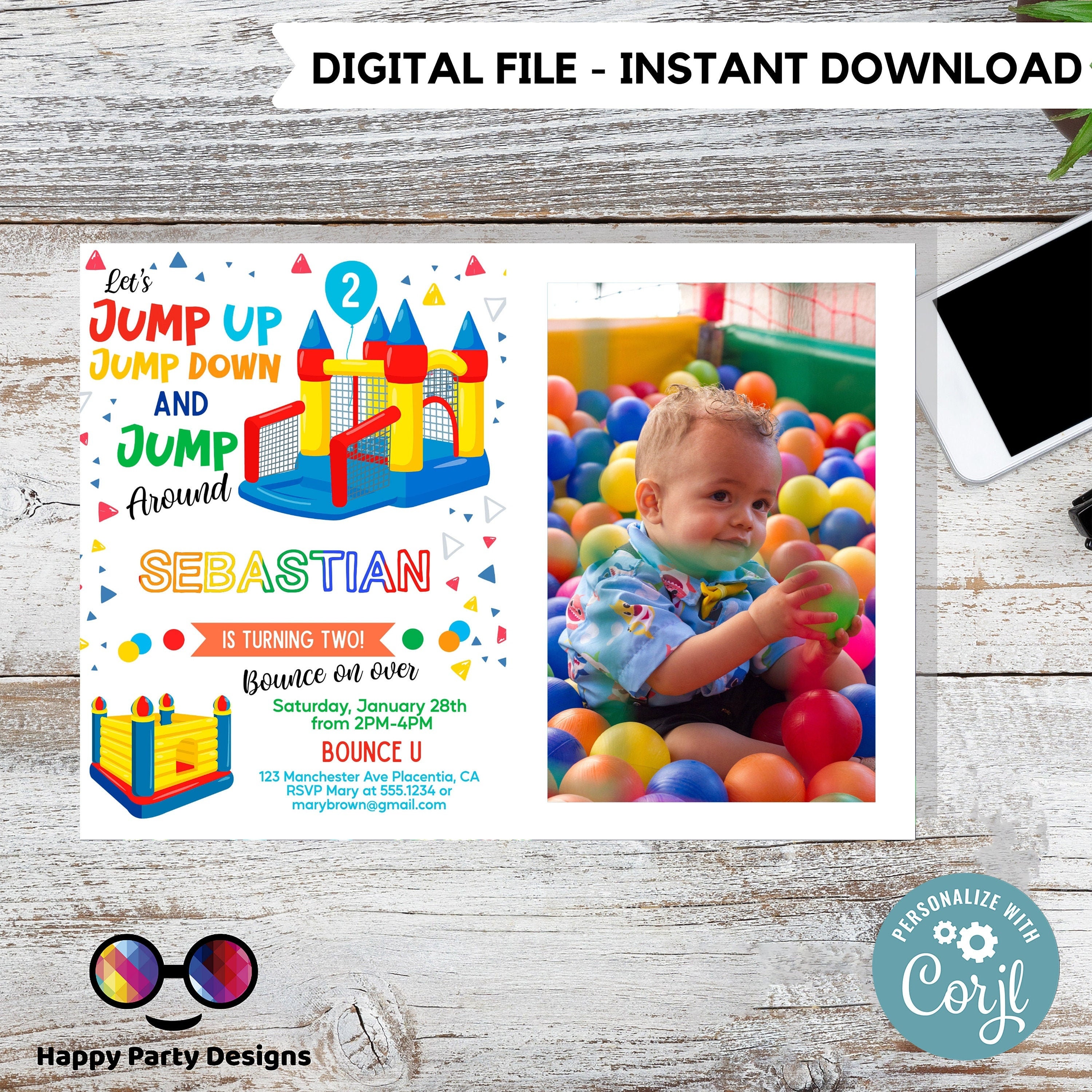 Editable Bounce House Photo Invitation | Digital Bounce House Invite ...