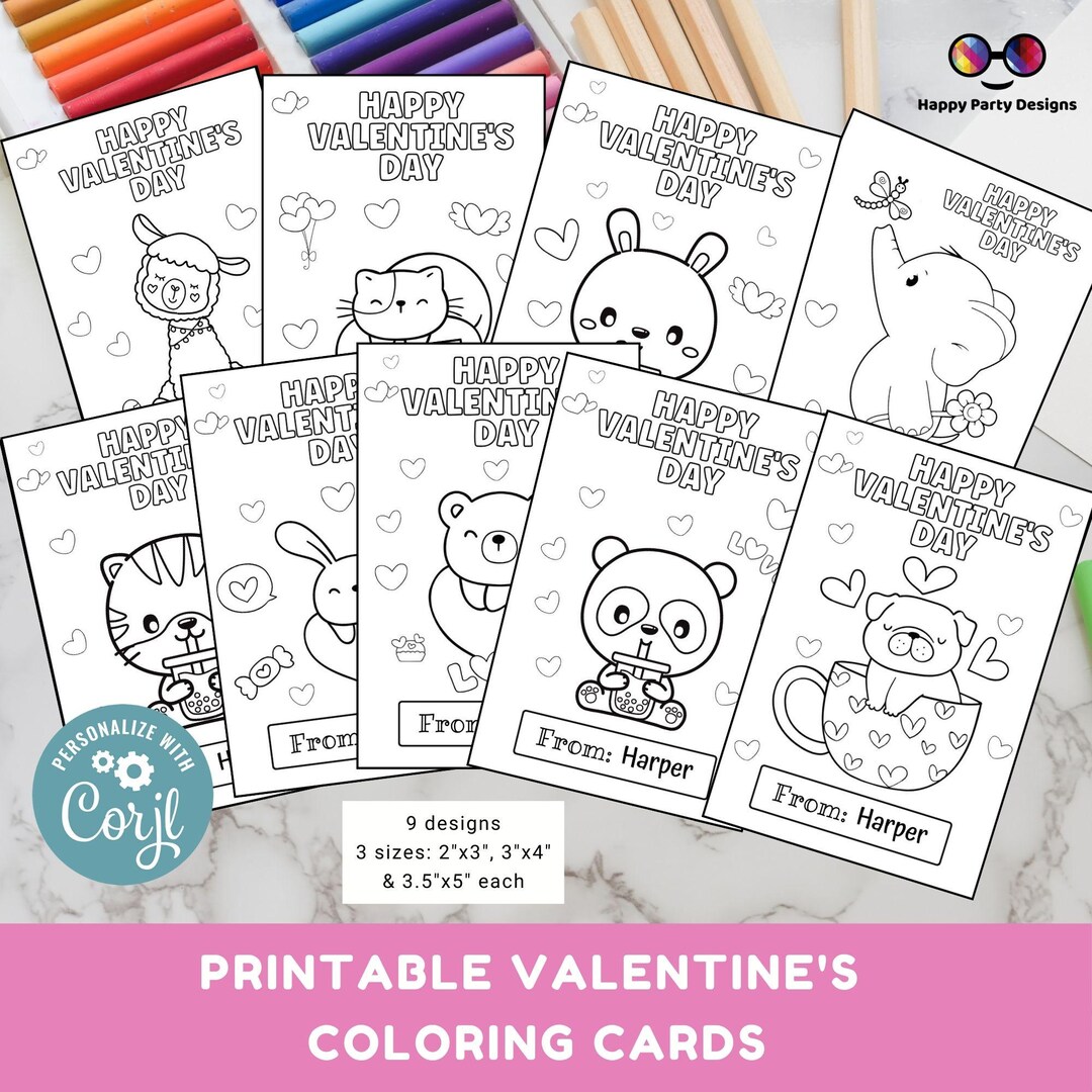 Editable Valentines Printable Coloring Cards Editable Set of 9 | for ...
