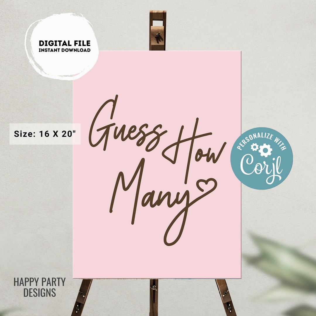 Editable Guess How Many Sign | Bridal Shower | Baby Shower Game | Girl ...
