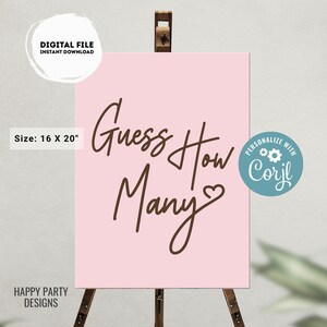 Editable Guess How Many Sign | Bridal Shower | Baby Shower Game | Girl ...