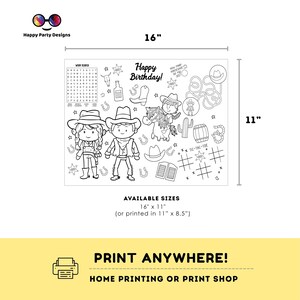 Instant Download Cowboys Coloring Page | Placemat Coloring Page | Any ...