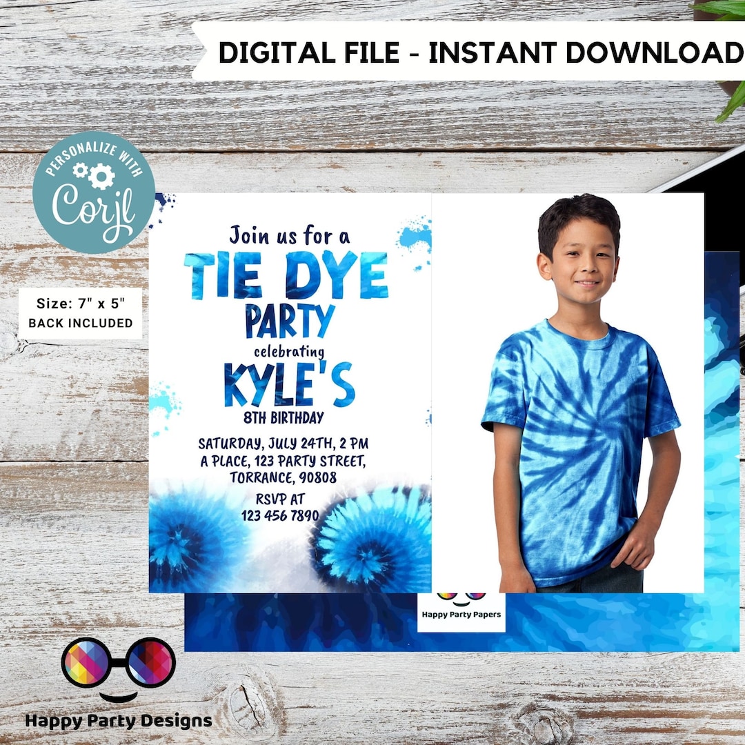 Editable Tie Dye Invitation Instant Download | Blue Tie Dye Birthday ...