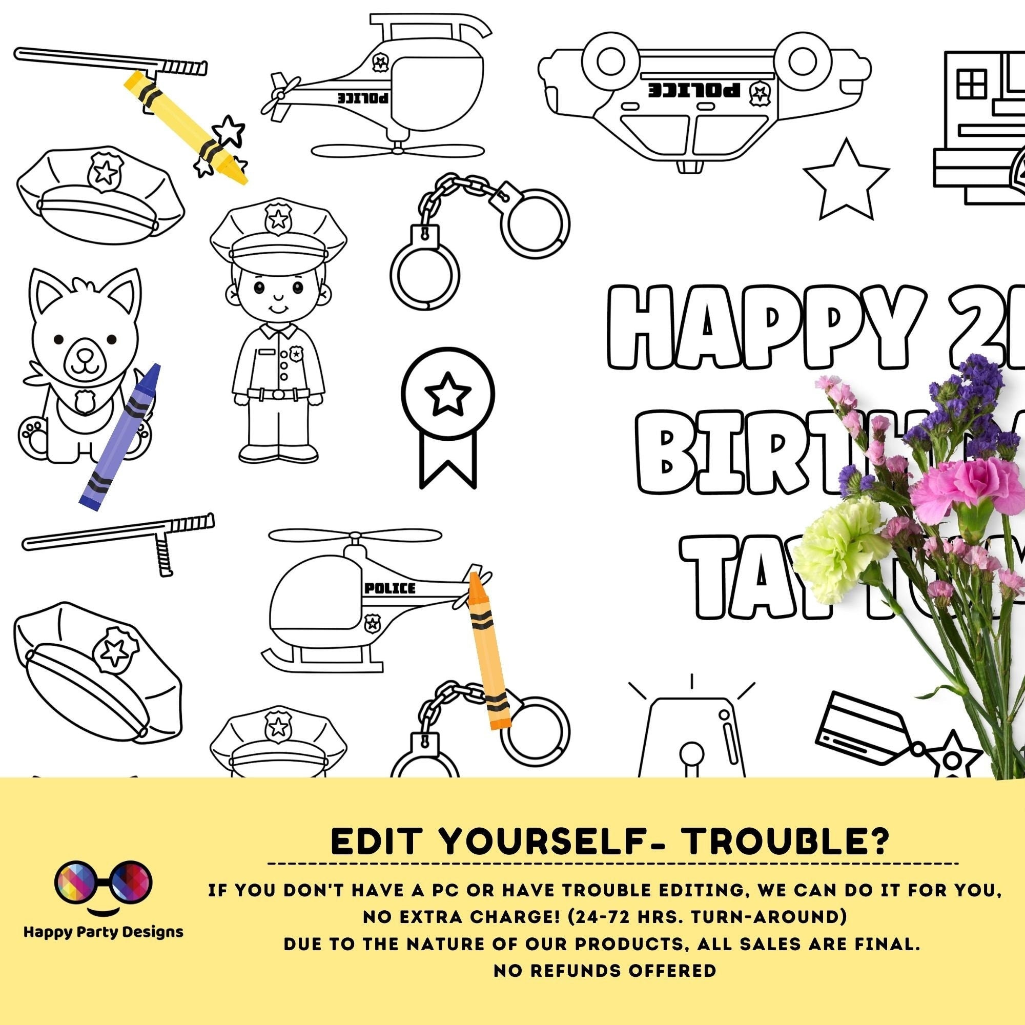 Police XL Coloring Page Editable Cops Birthday Party - Etsy