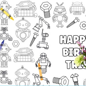 Robots XL Coloring Table Runner | Editable Robots Birthday Poster to ...