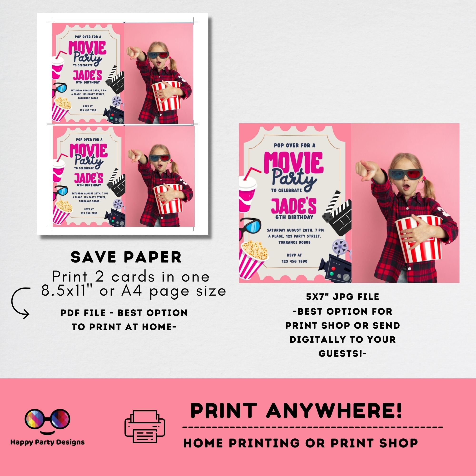 Editable Movie Party Invitation With Photo | Movie Party Printable ...
