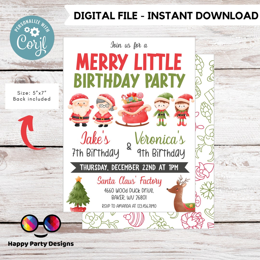 Editable Christmas Birthday Party Invitation | Merry Little Christmas ...