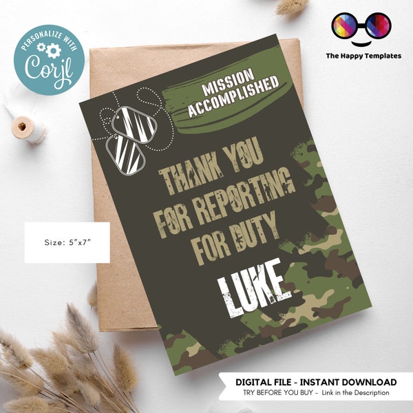 Camo Thank You Card - Etsy