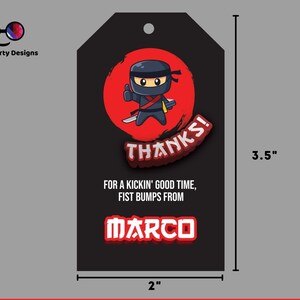Editable Ninja Birthday Thank You Gift Tags | Ninja Favor Tags ...