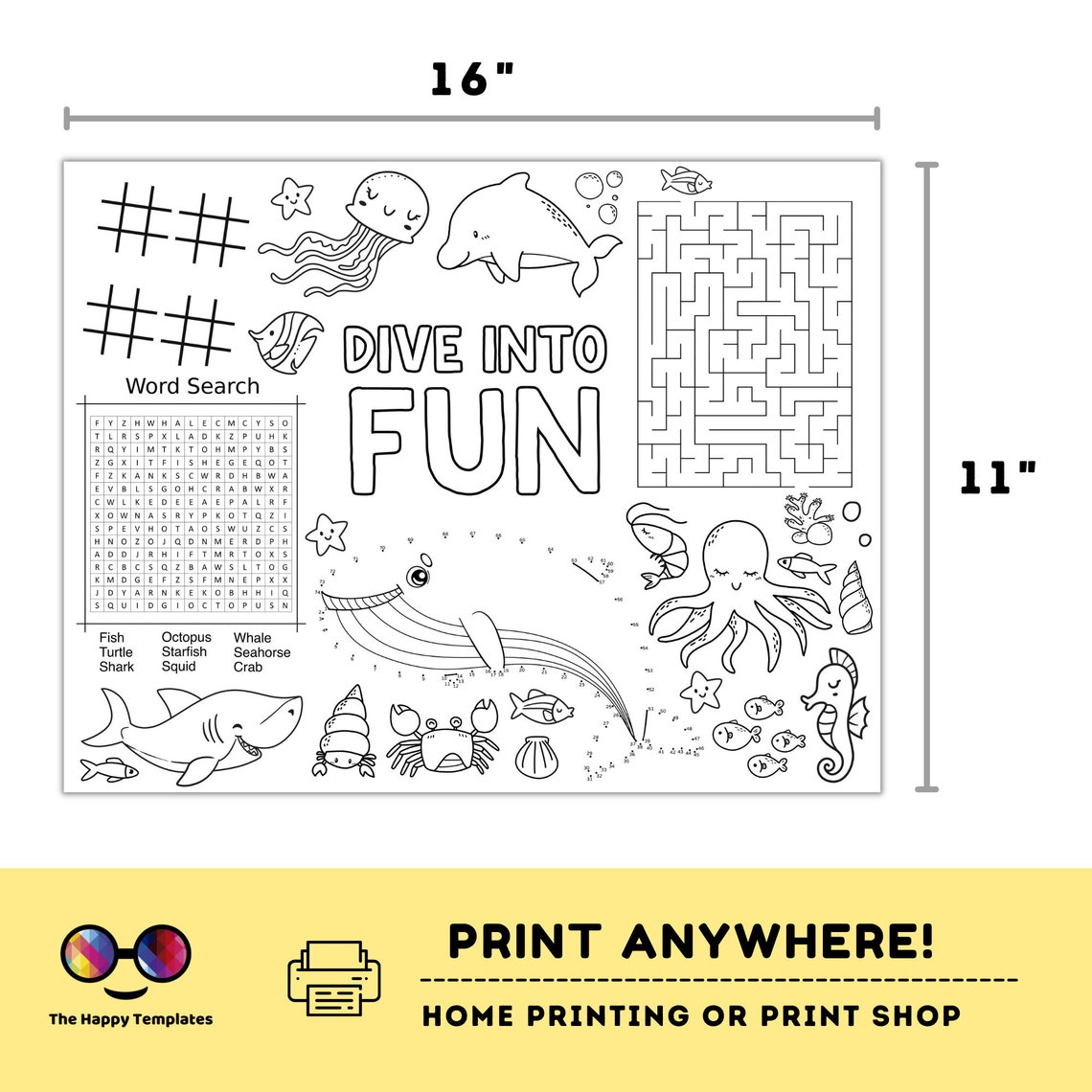 INSTANT DOWNLOAD Under the Sea Party Coloring Page | Under the Sea ...