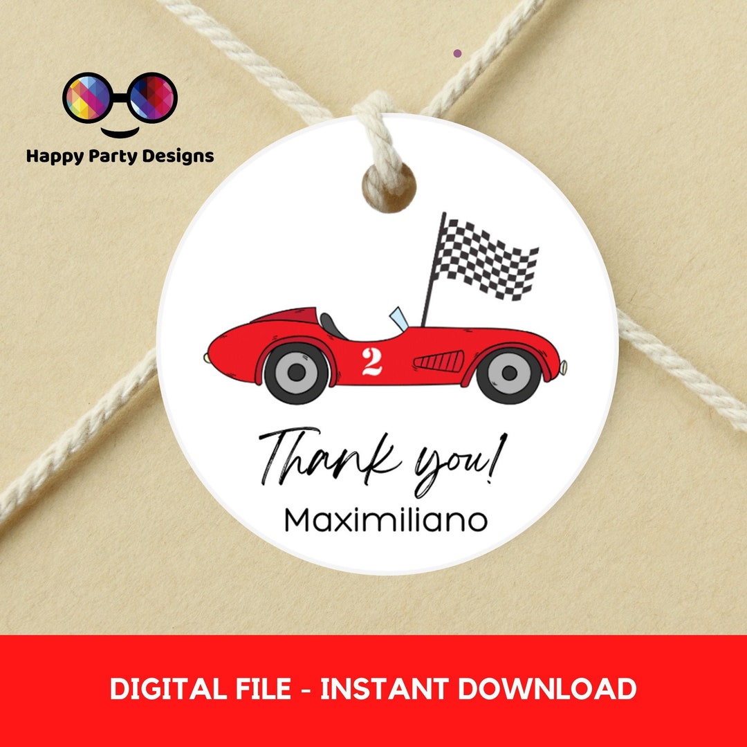 Editable Racing Car Round Tag | Red Car Thank You Tag | Cars Birthday ...