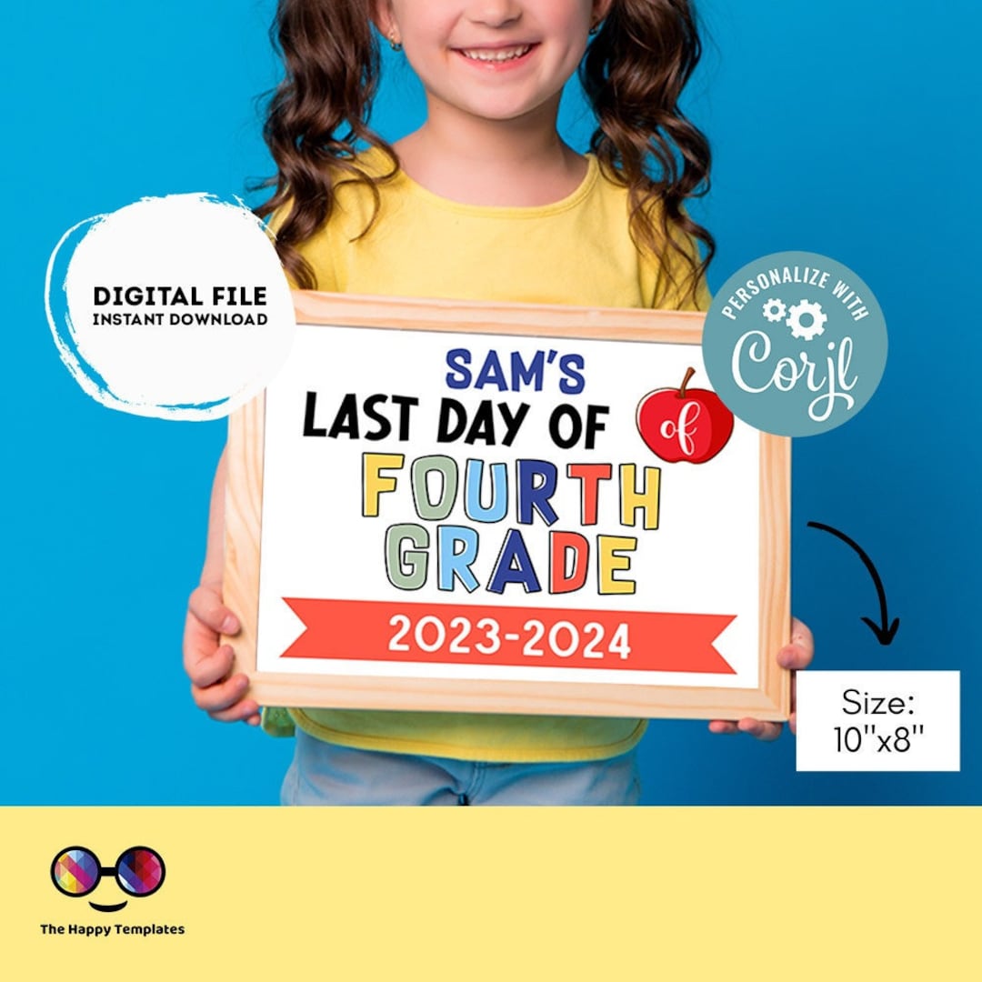 Editable Last Day of 4th Grade | Fourth Grade Sign | Last Day of 4th ...