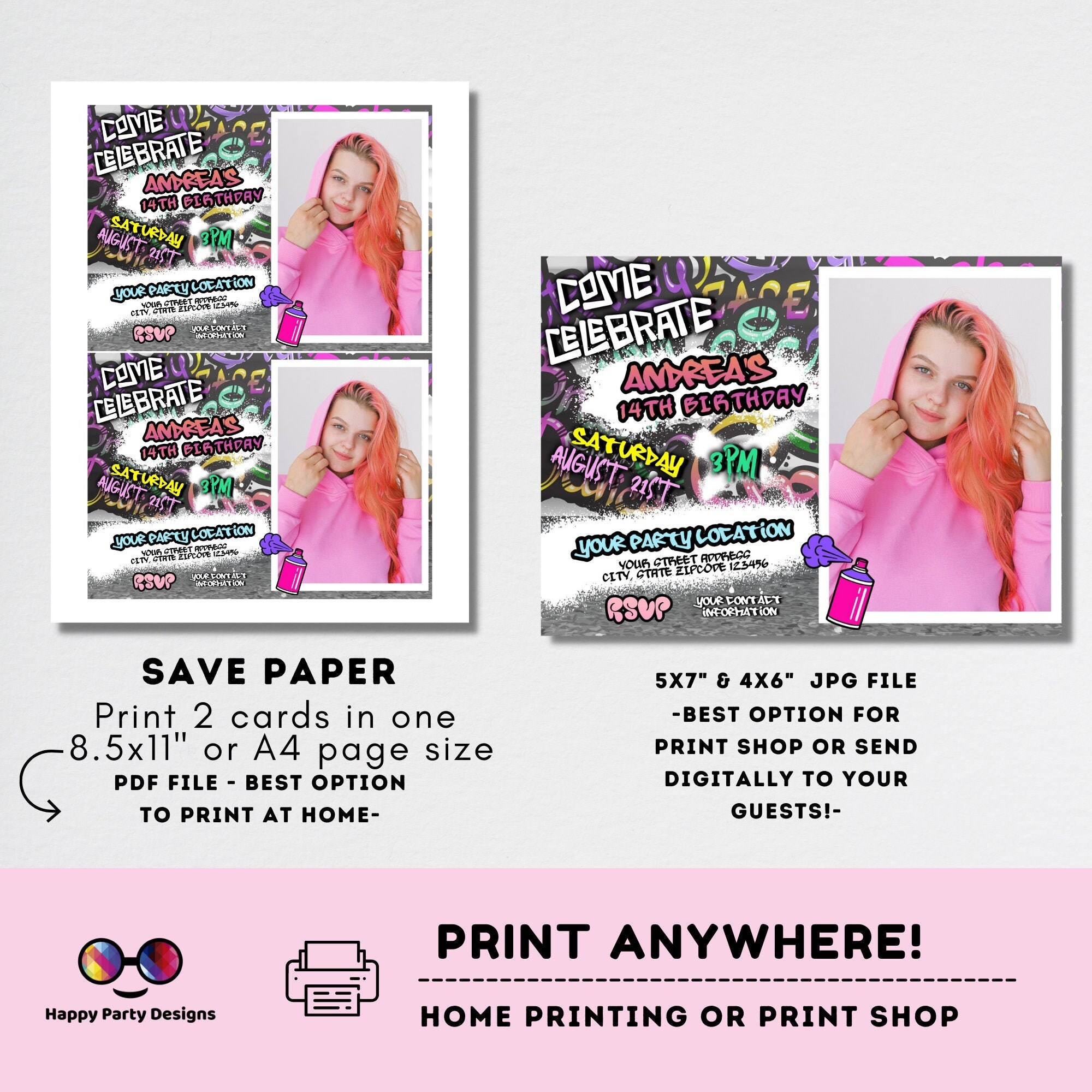 Editable Graffiti Invitation With Photo Digital Graffiti - Etsy