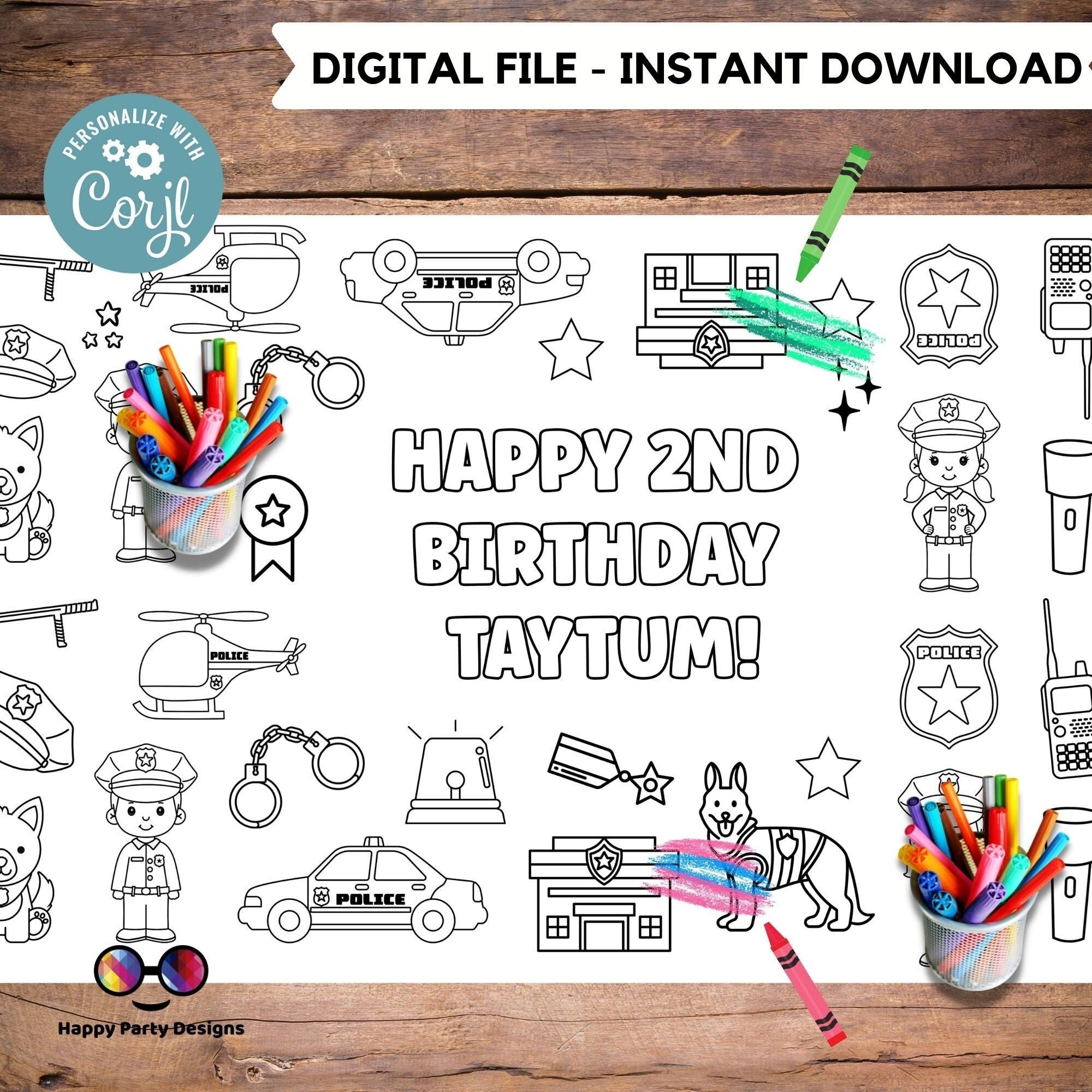 Police XL Coloring Page | Editable Cops Birthday Party Coloring Poster ...