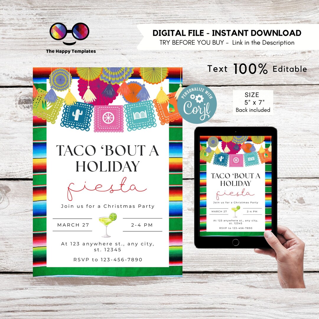 Editable Taco 'bout a Holiday Party Invitation | Mexican Themed Party ...