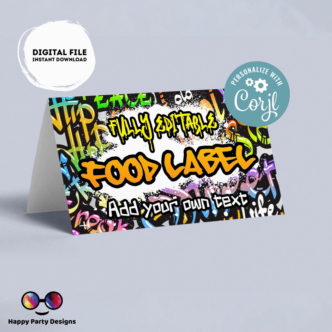 Editable Graffiti Birthday Food Tent | Graffiti Party | Buffet Labels ...