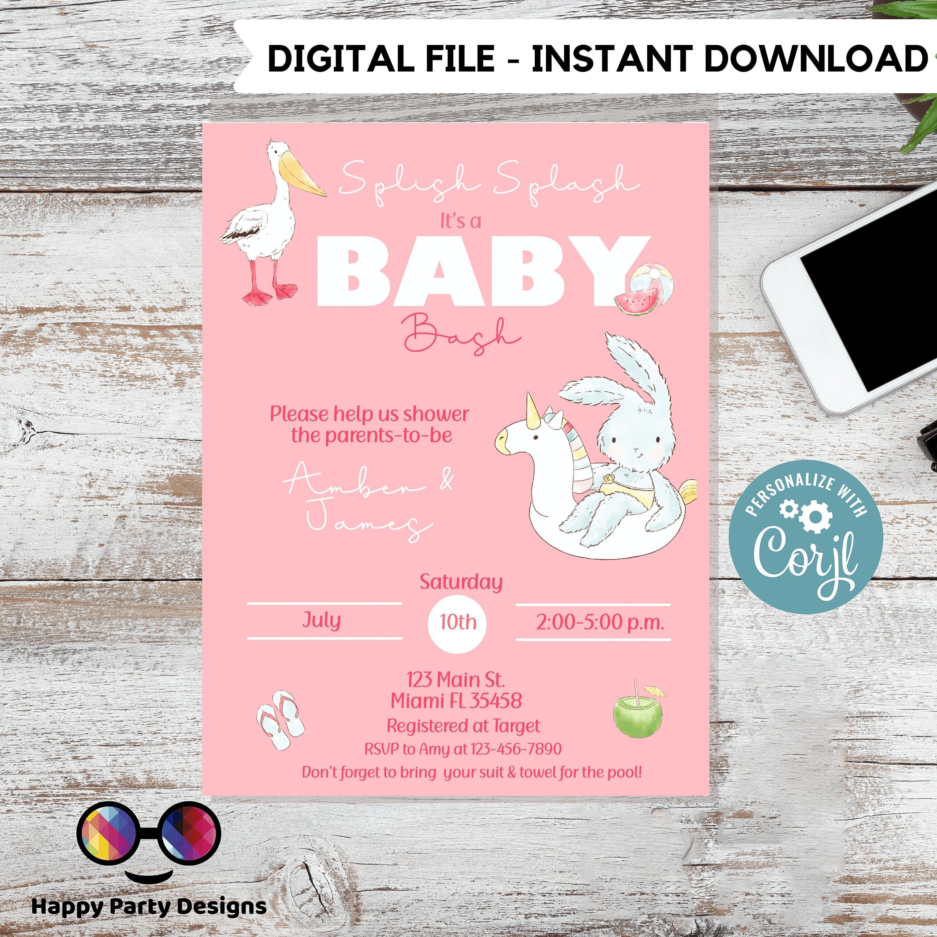 EDITABLE Pool Baby Bash Invitation | Pool Party Invitation | Baby ...