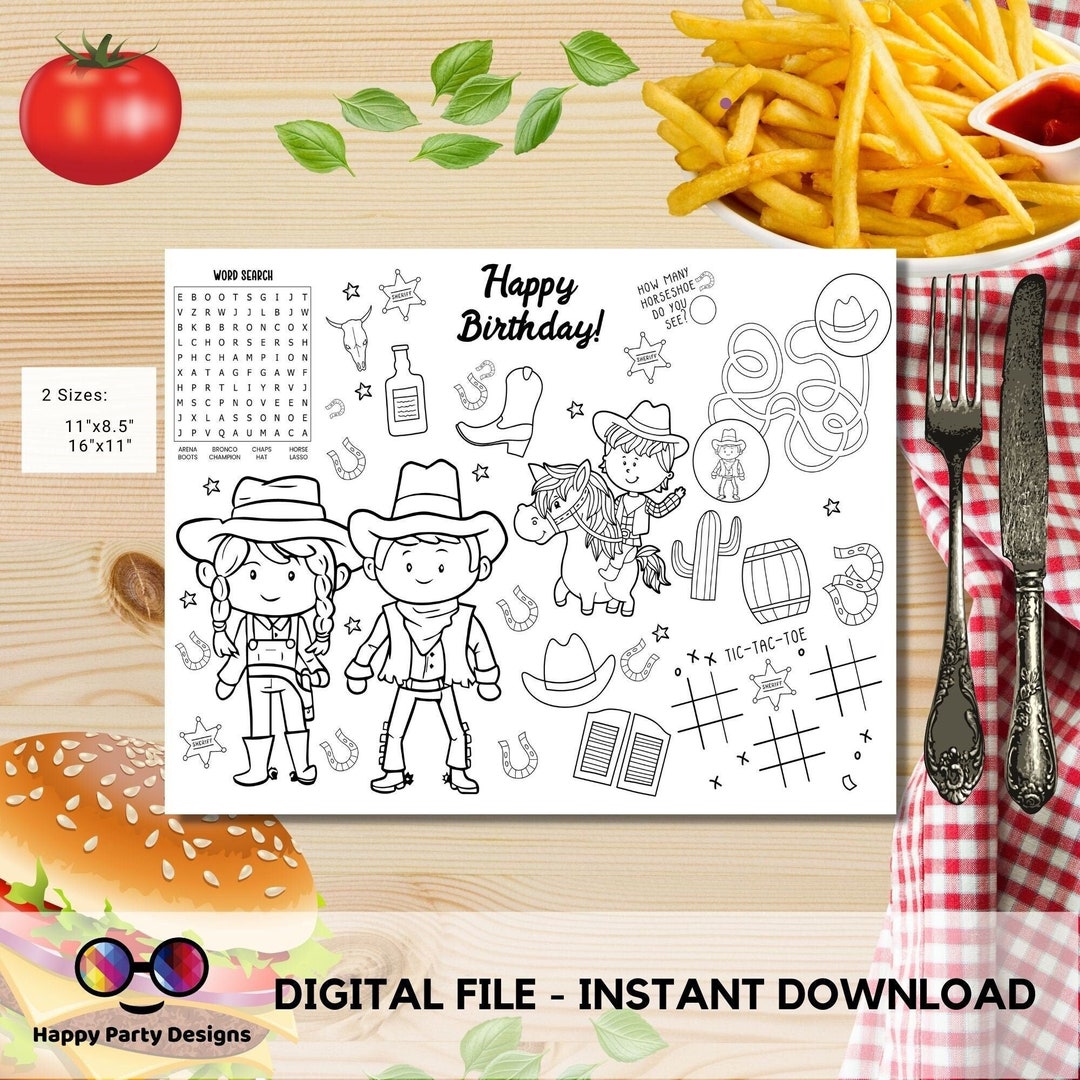 Instant Download Cowboys Coloring Page | Placemat Coloring Page | Any ...