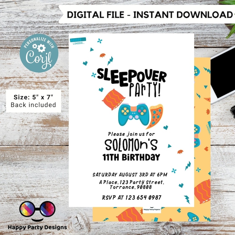 EDITABLE Boys Sleepover Party Birthday Invitation Slumber - Etsy