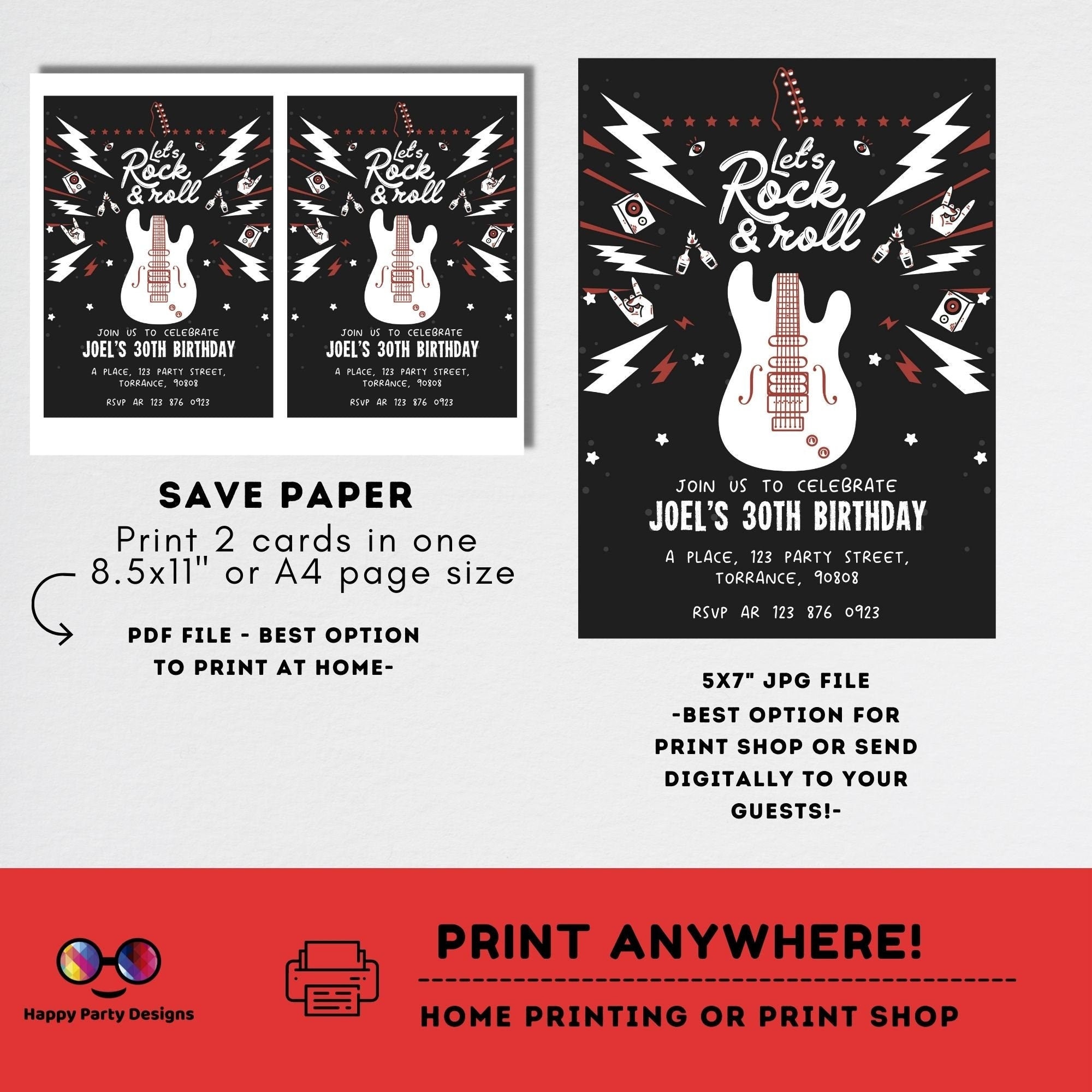 Invitación de cumpleaños de Rock 'n roll / Invitación a - Etsy México