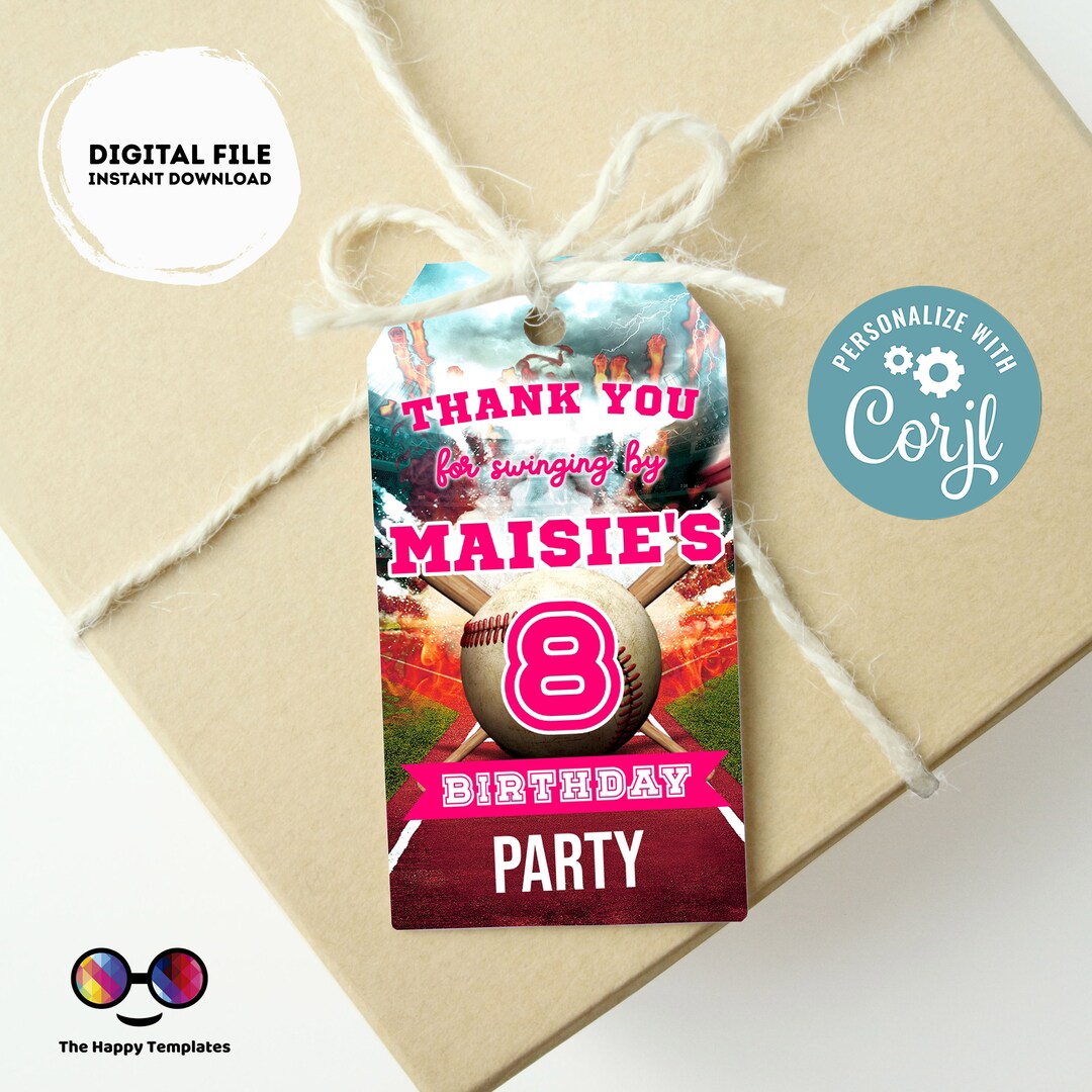 Baseball Birthday Thank You Tag Template | Baseball Theme Birthday ...