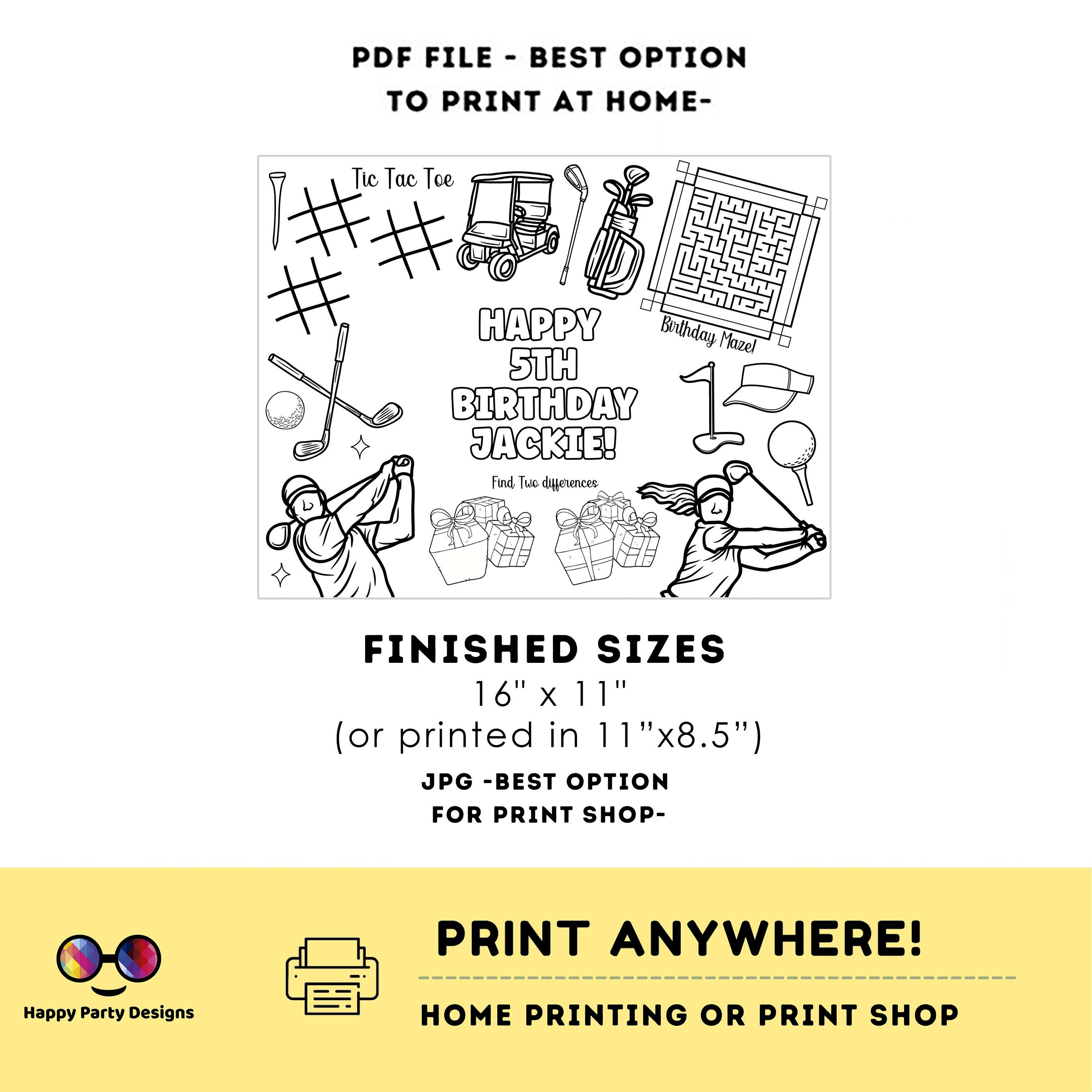 Editable Golf Birthday Coloring Page | Activity Page| Sports Party ...