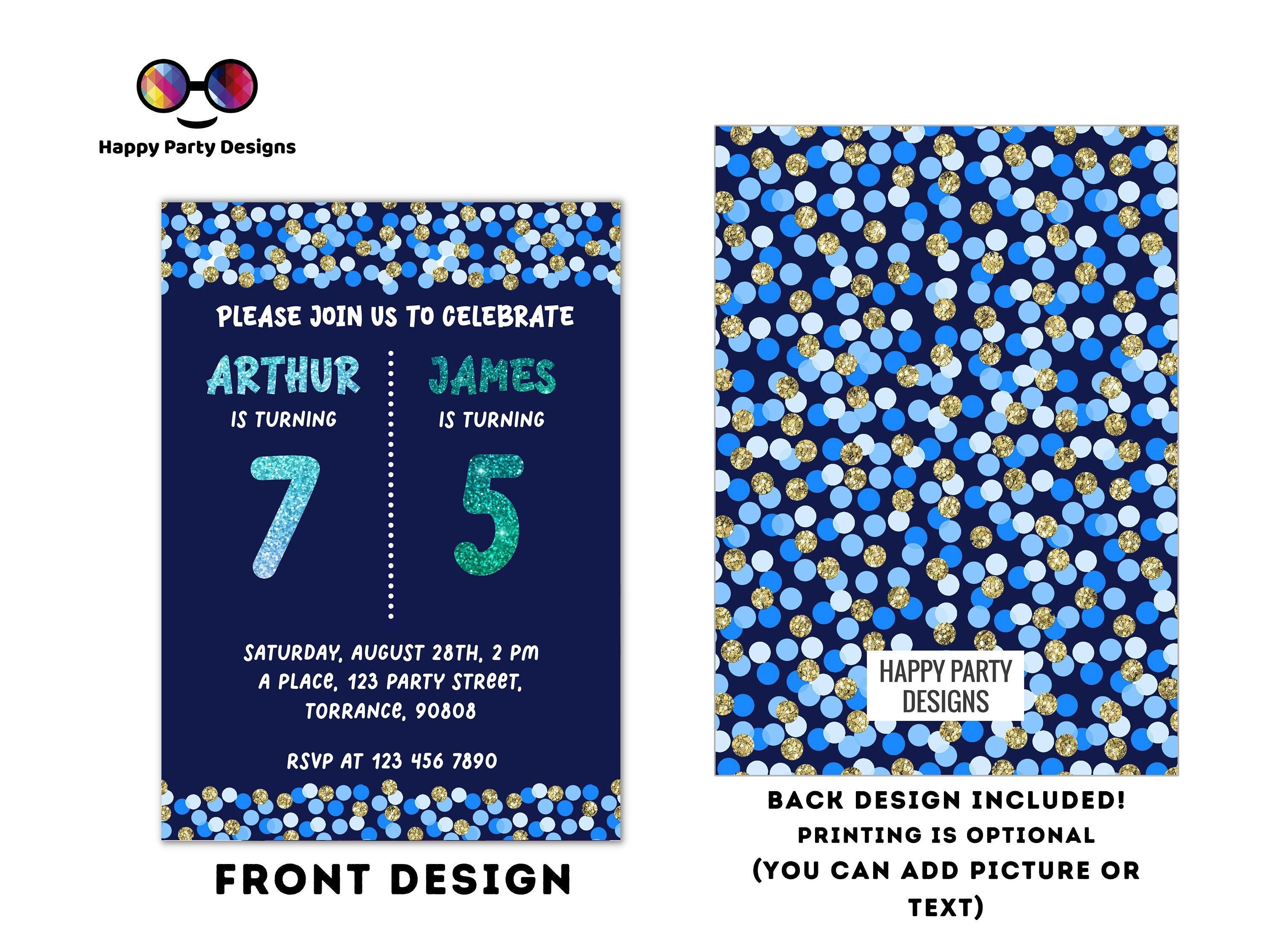 EDITABLE Sibling Birthday Invitations Any Age Double - Etsy