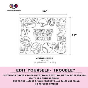 Editable Baseball Birthday Coloring Page | Sports Party | Baseball ...