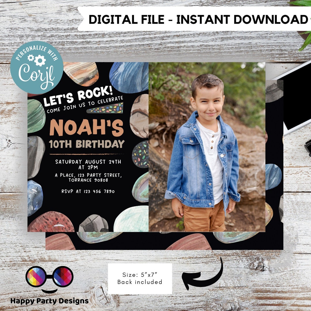 Editable Let's Rock Birthday Invitation Template | Rocks Birthday ...