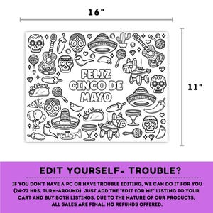 Editable Cinco De Mayo Party Coloring Page | Mexican Placemat ...