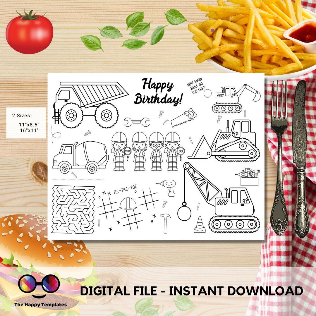 Instant Download Under Construction Coloring Page | Placemat Coloring ...