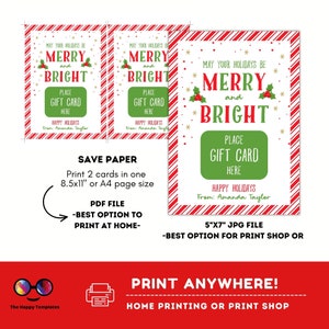 EDITABLE Merry and Bright Gift Card Holder | Christmas Gift Card Holder ...