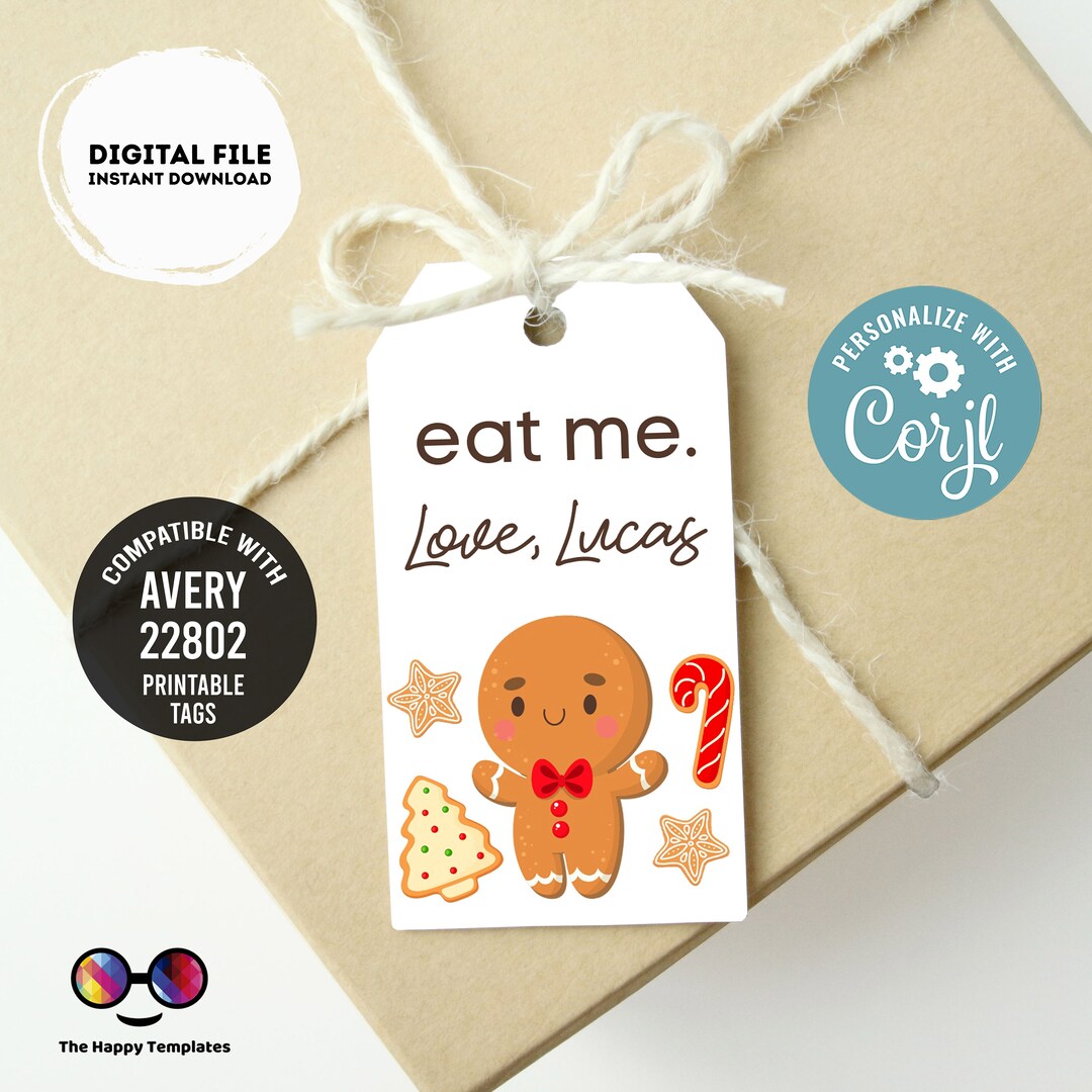Editable Eat Me Christmas Ginger Cookie Tag Thank You Tag | Christmas ...