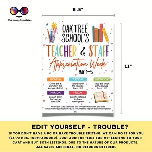 Editable Teacher Appreciation Week Itinerary Poster | Teacher Staff ...