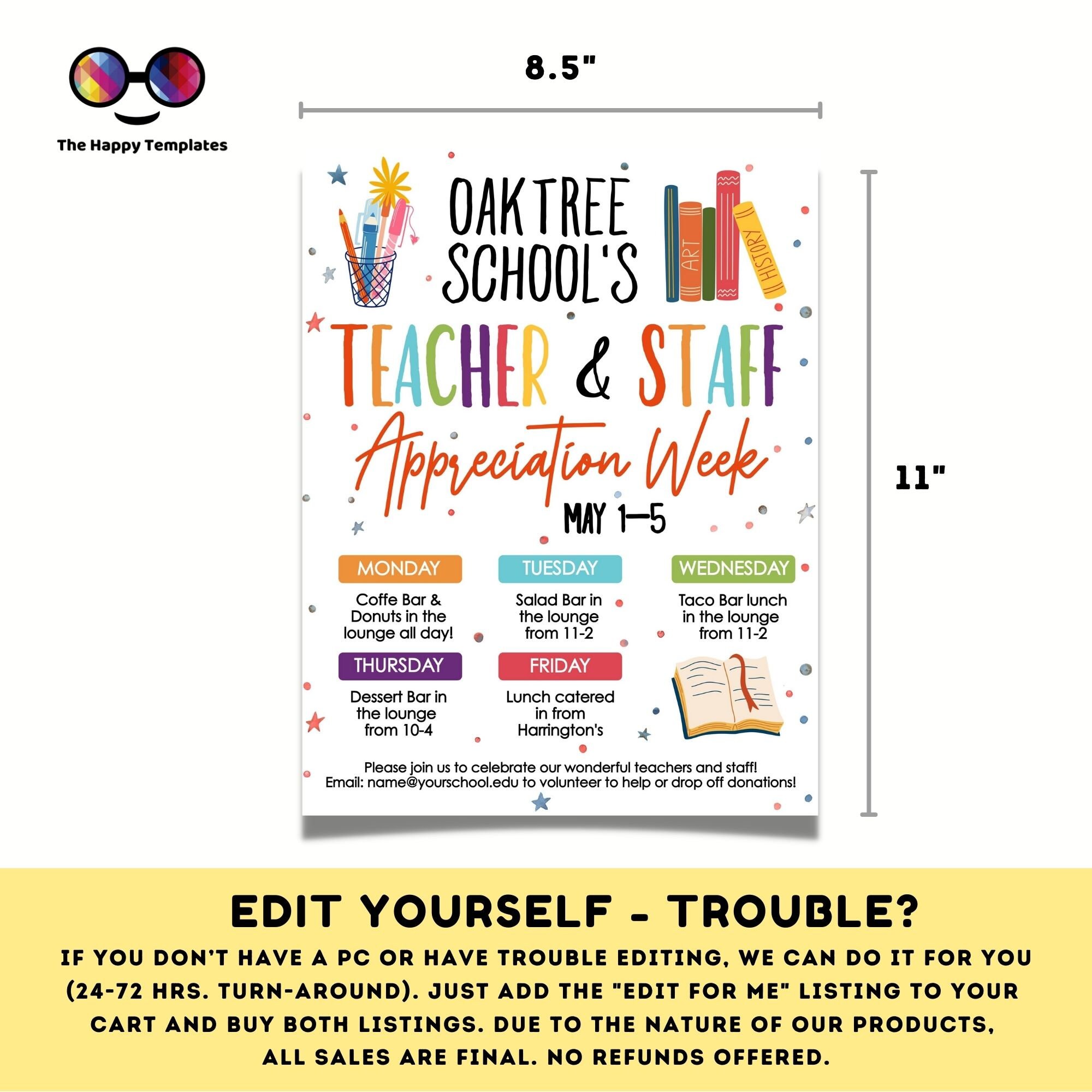 Editable Teacher Appreciation Week Itinerary Poster Teacher - Etsy