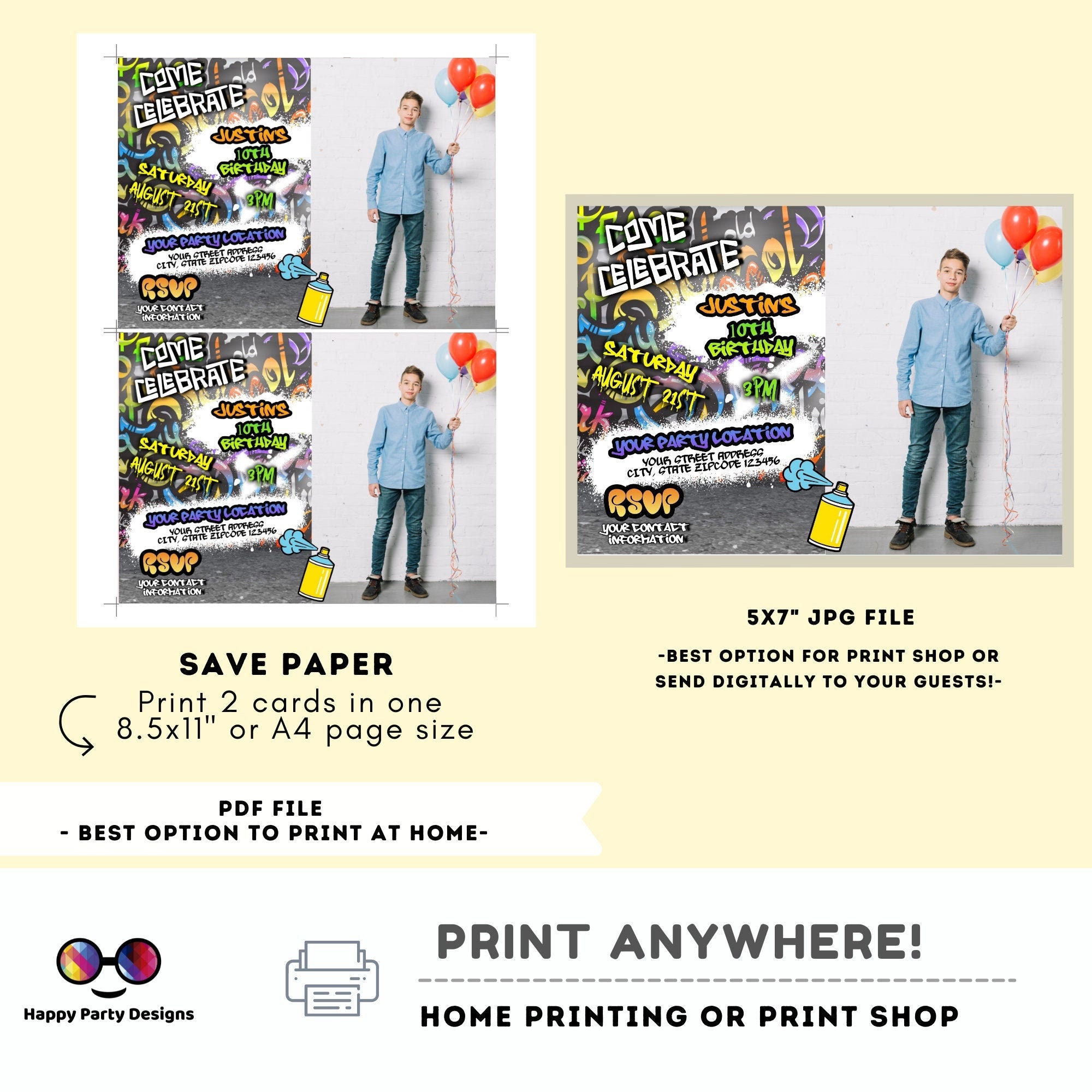 Editable Graffiti Invitation With Photo Digital Graffiti - Etsy