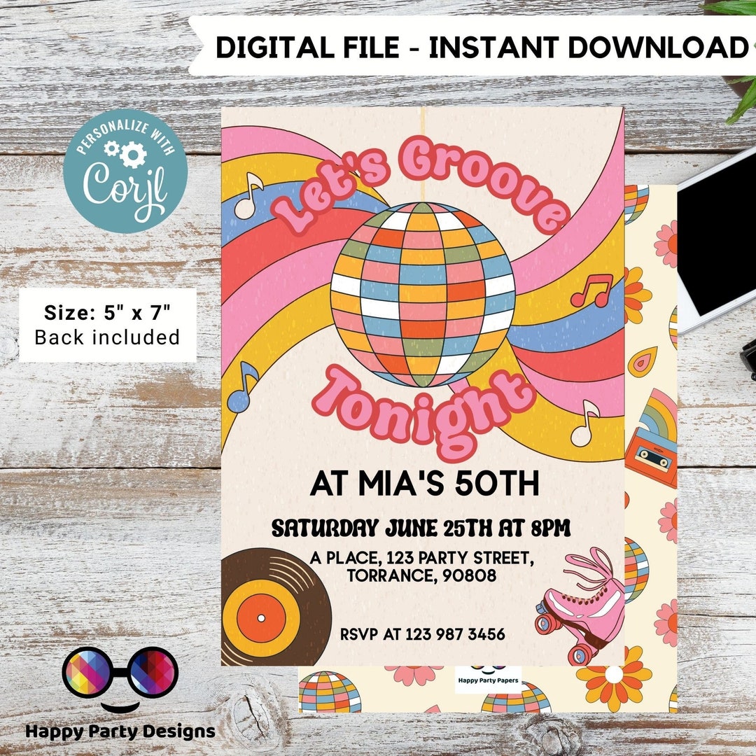 Disco Birthday Invitation for Woman | 50th Birthday Party Invitation ...