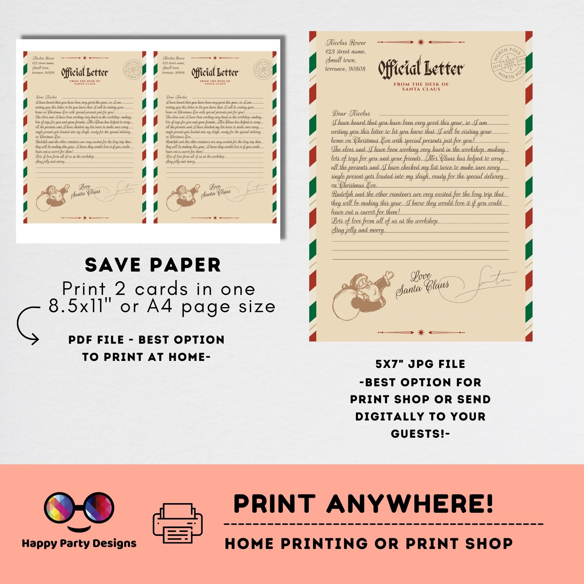 EDITABLE Official Letter From the Desk of Santa Claus 5x7 In. - Etsy