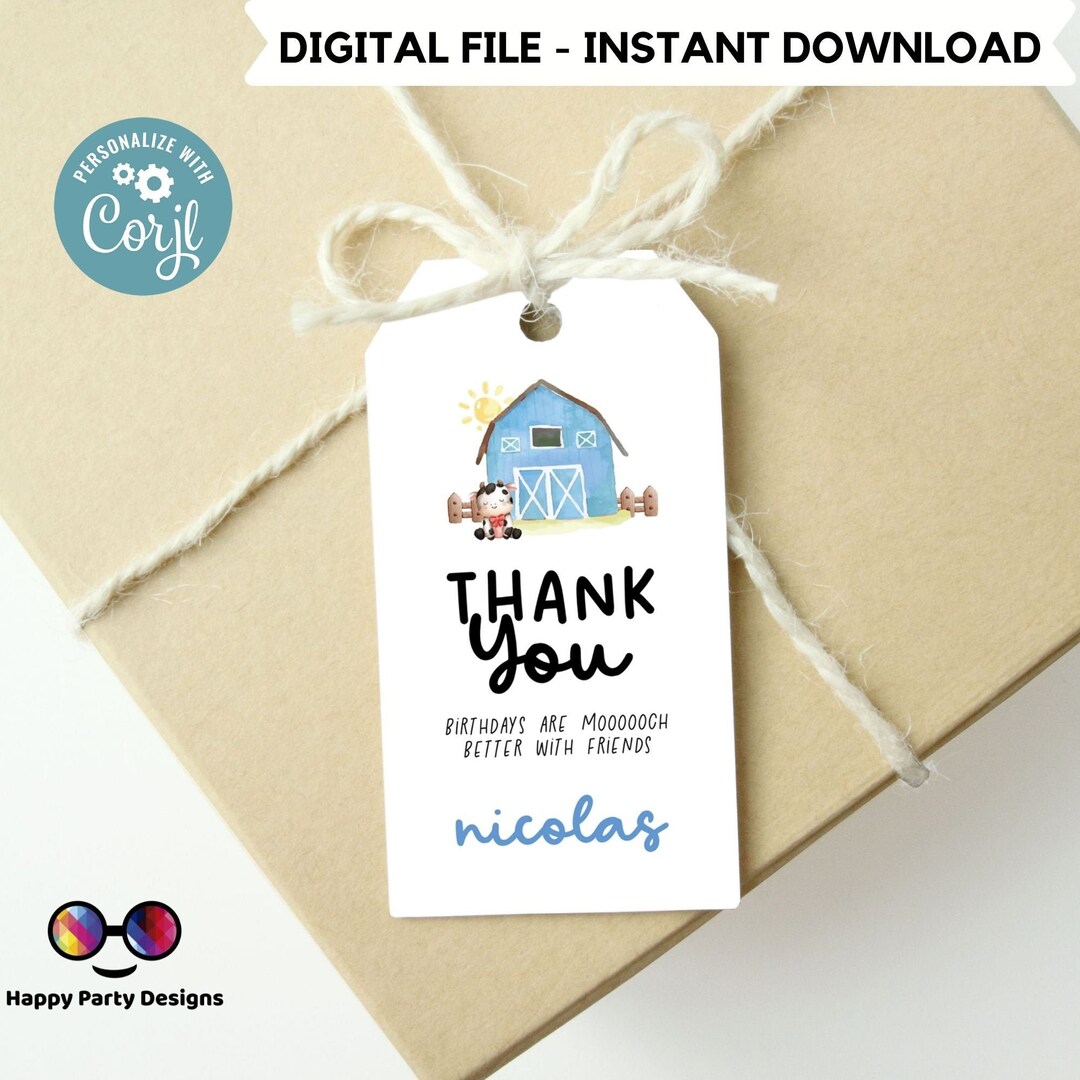 Editable Moo Moo Favor Tag | Cow Gift Tags | Farm Party Download ...