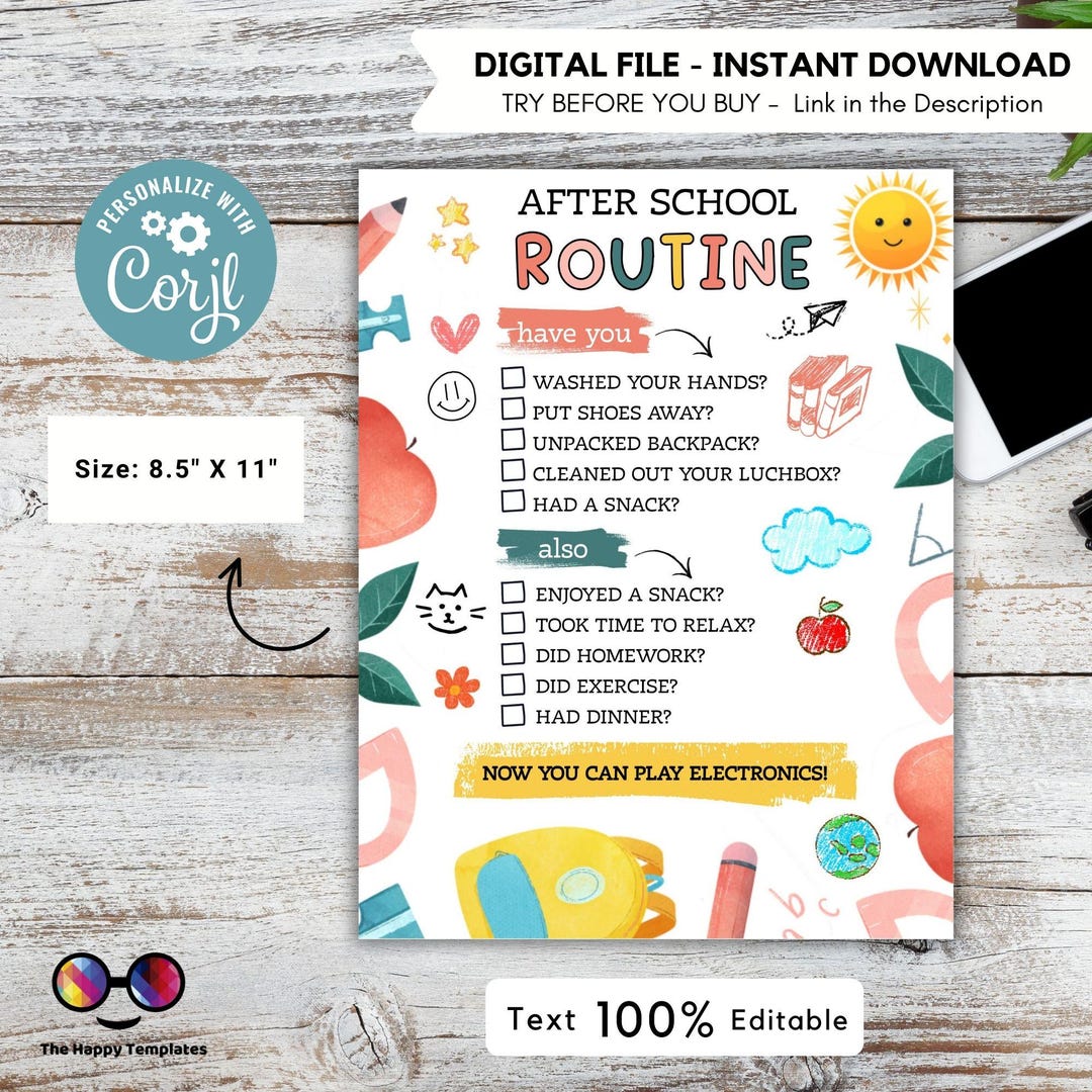 After School Routine for Kids | Daily Routine Chore Chart for Kids | My ...