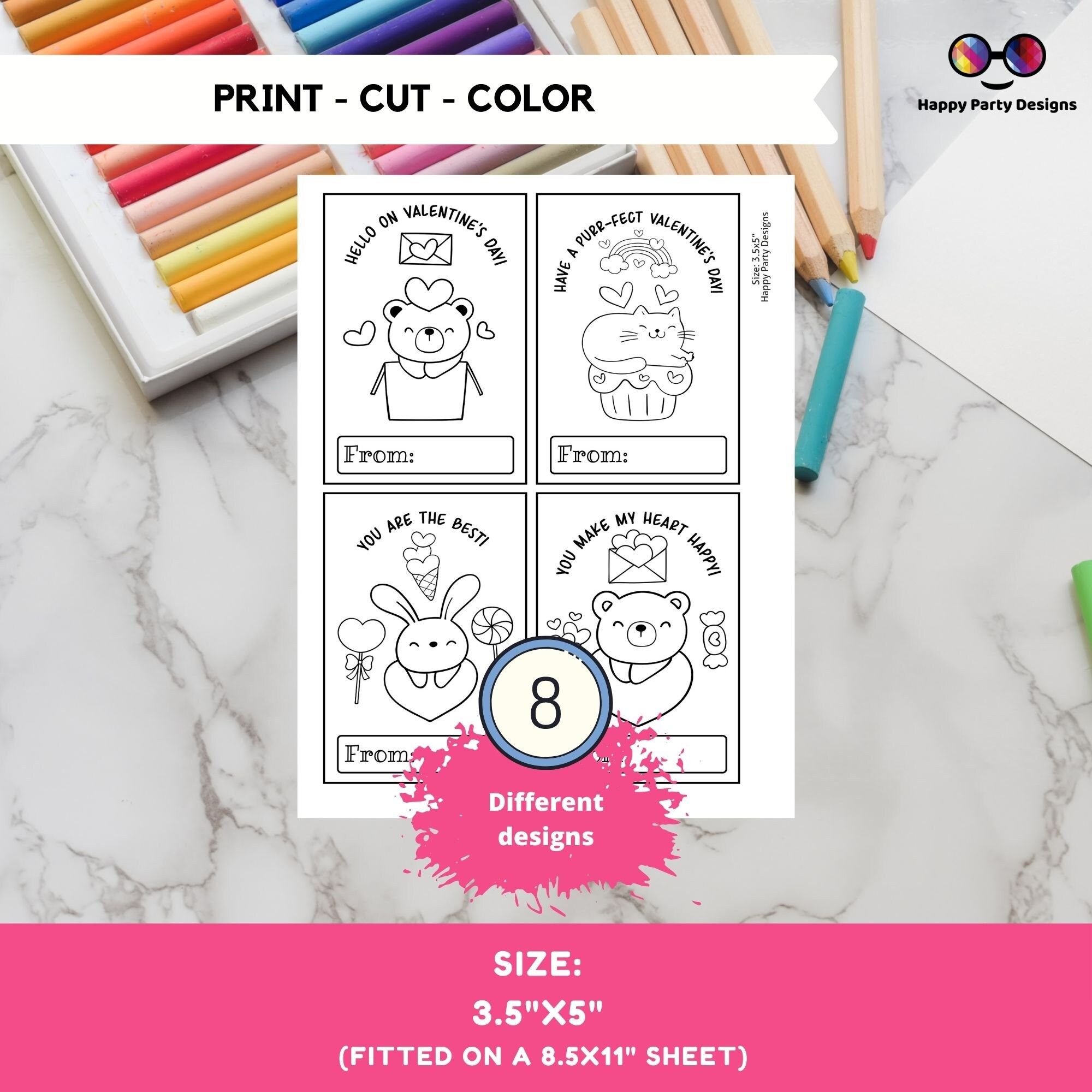 Editable Valentines Printable Coloring Cards Editable Set of 8 - Etsy