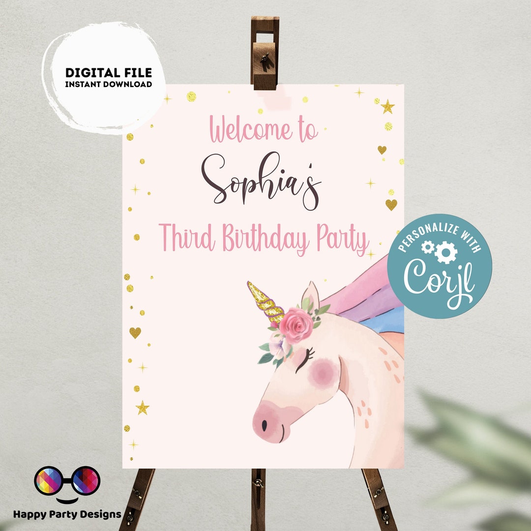 Editable Welcome Sign | Unicorn Birthday | Unicorn Birthday Decorations ...