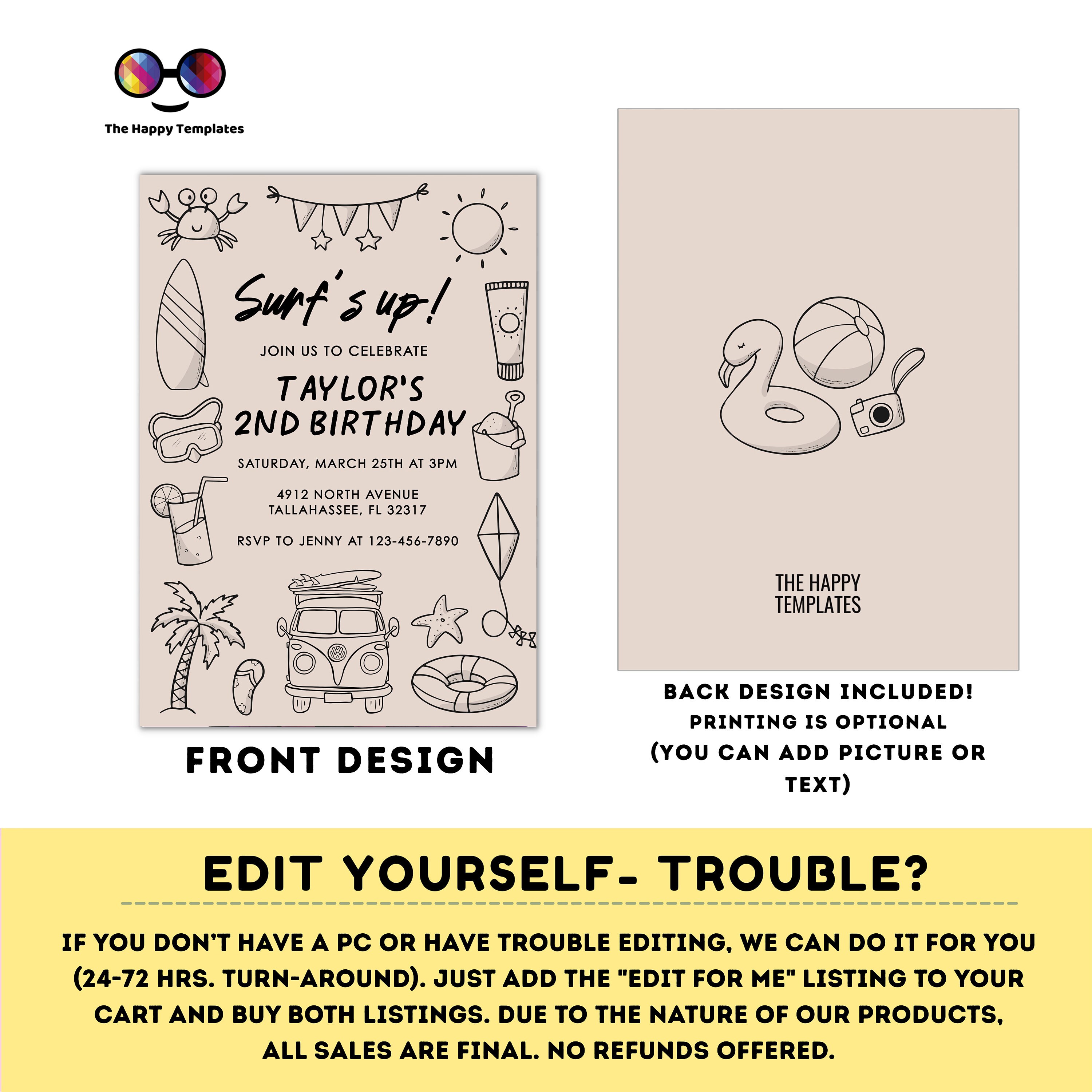 Surf's up Editable Birthday Invitation Summer Birthday - Etsy Canada