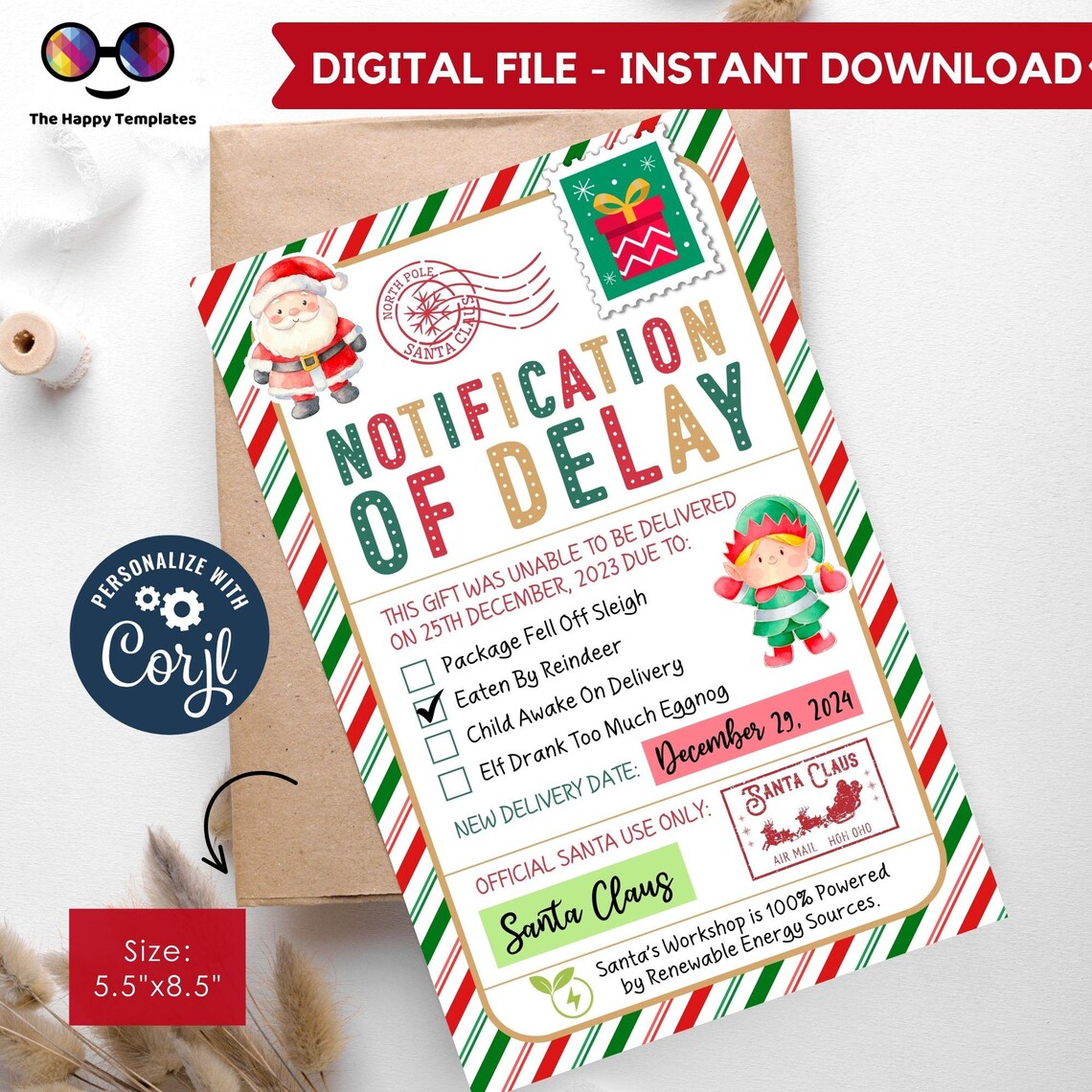 EDITABLE Notification of Delay Label | Christmas Gift Delay ...