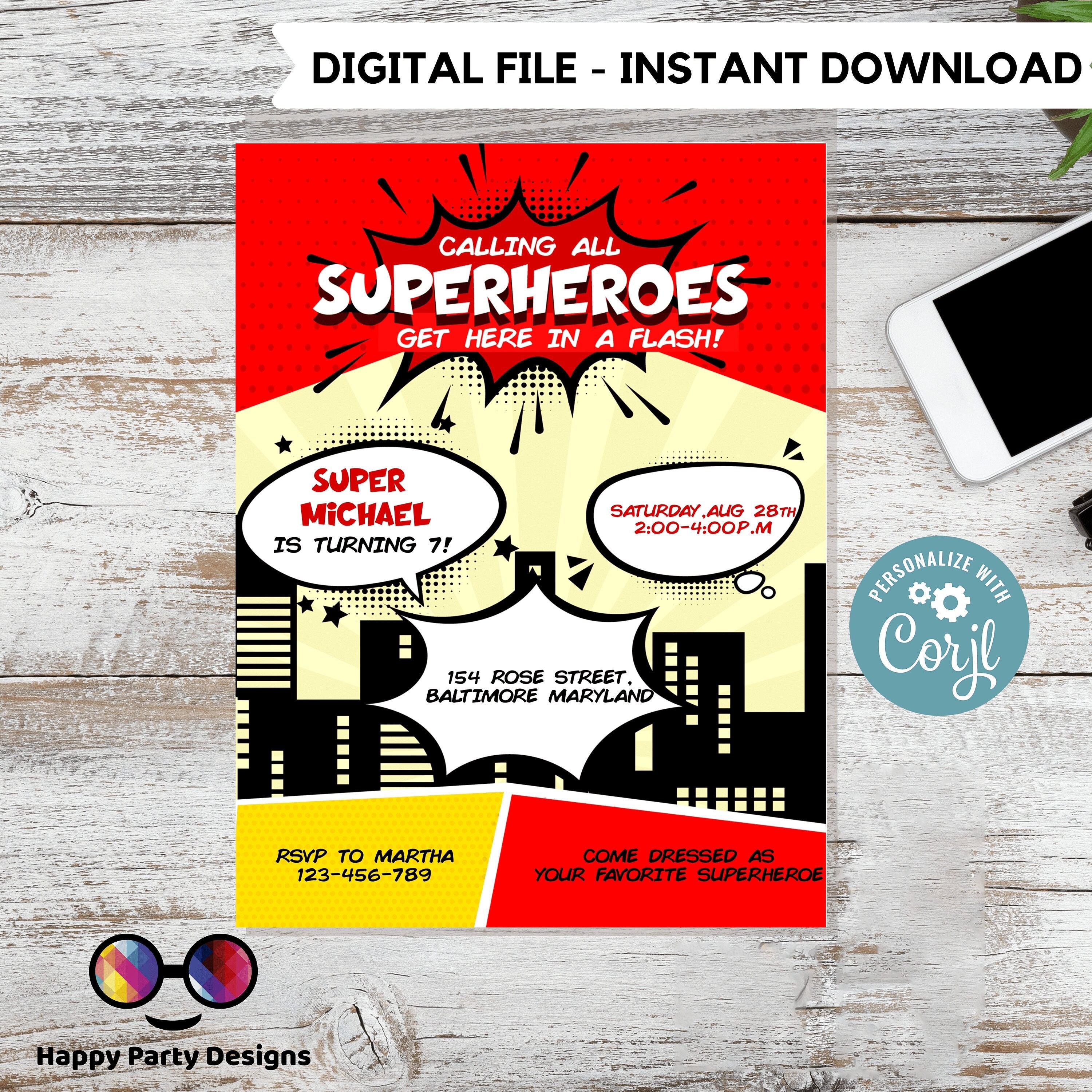 Girl Superhero Invitation Girl Superhero Comic Birthday - Etsy