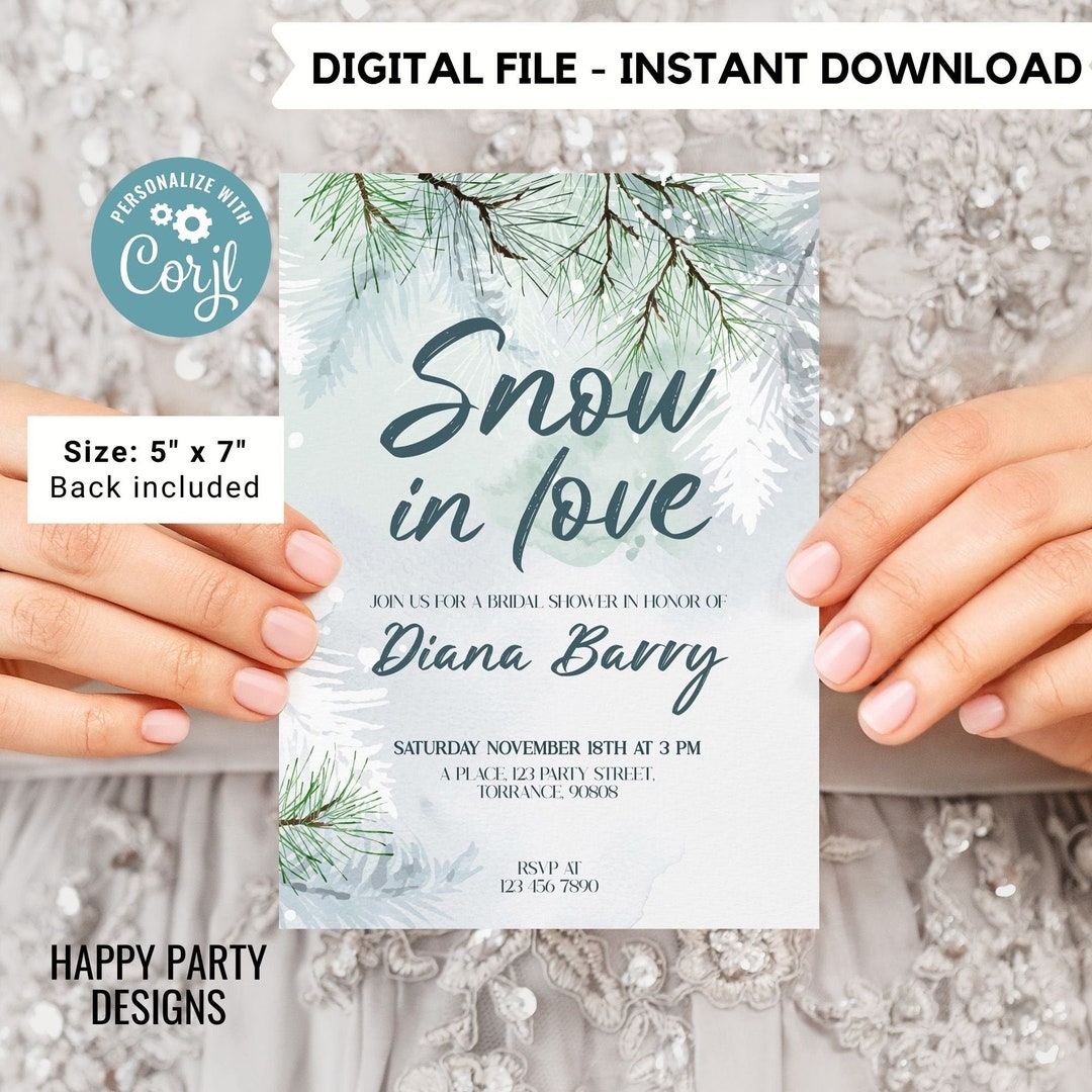Editable Snow in Love Themed Bridal Shower Invitation | Winter Bridal ...