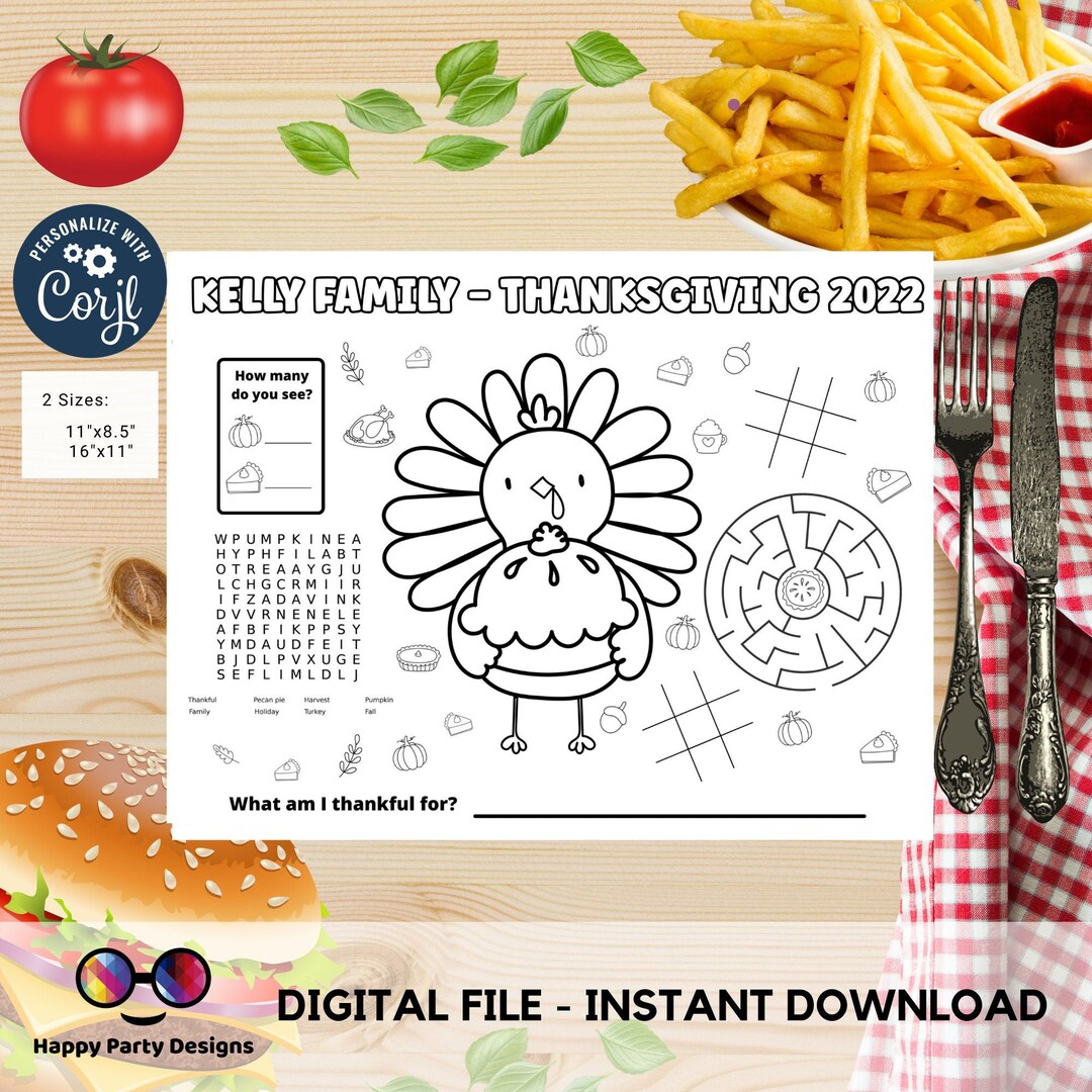 Editable Thanksgiving Coloring Placemat | Thanksgiving Coloring ...